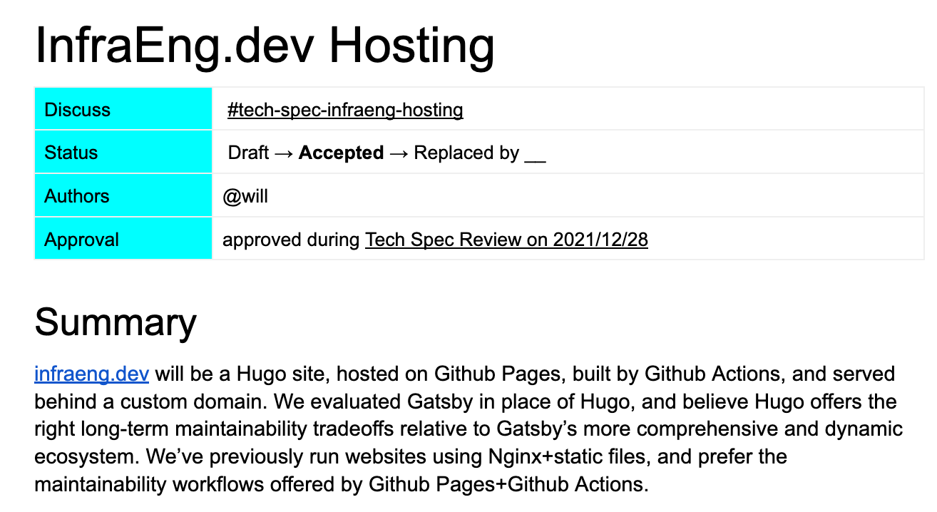 Tech Spec Infrastructure Engineering